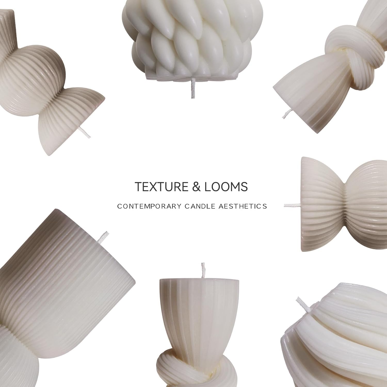 7 Pcs Large Modern Ribbed Candles Beautiful Handmade Pillar Housewarming Gift Home Room Shelf Decor Idea Spiral Soy Wax Candle White