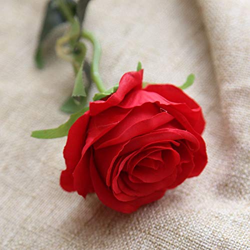 Bringsine Artificial Velvet Flowers Realistic Roses Bouquet with Long Stem for Home Wedding Decoration Party-Red