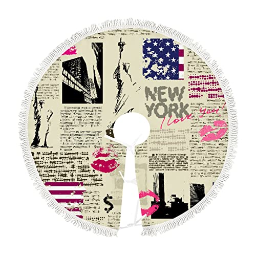 48 Inch Christmas Tree Skirt Vintage Newspaper Style,Large Tree Skirt for Christmas Holiday Party Decoration,Rustic Tree Skirts Mat Home Indoor Outdoor Ornaments