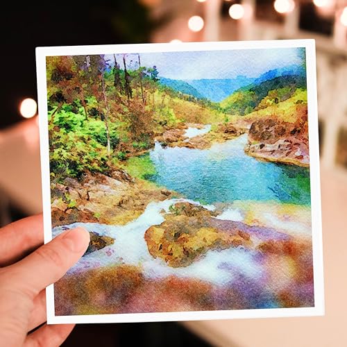 3dRose Greeting Card - A White Water River Through The Mountains Image of Watercolor - Fine Art