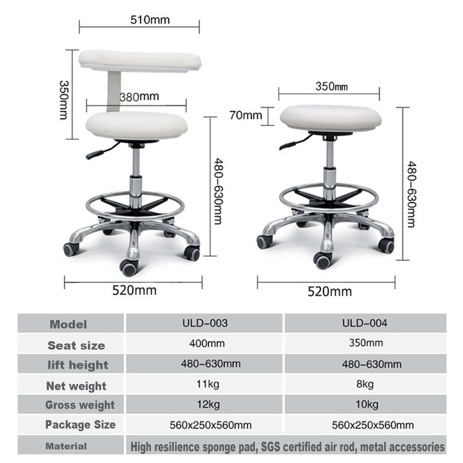 360° Rotation Armrest PU Leather Saddle Stool Salon Chair Height Adjustable - Dental Assistant Stool