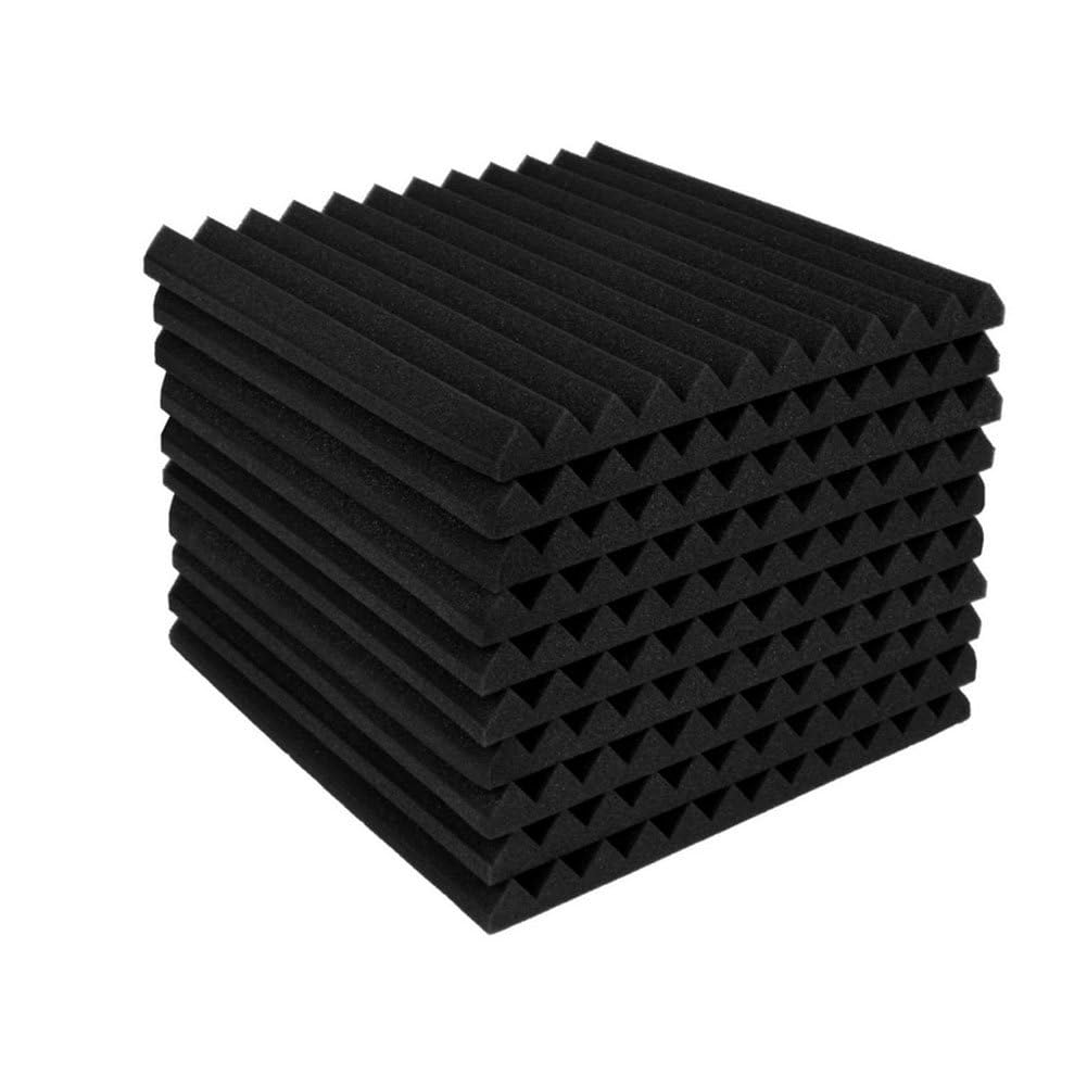 48 Pack Black Acoustic Panels Studio Foam Wedges Fireproof Soundproof Padding Wall Panels 1" X 12" X 12" (48Pack, Black)
