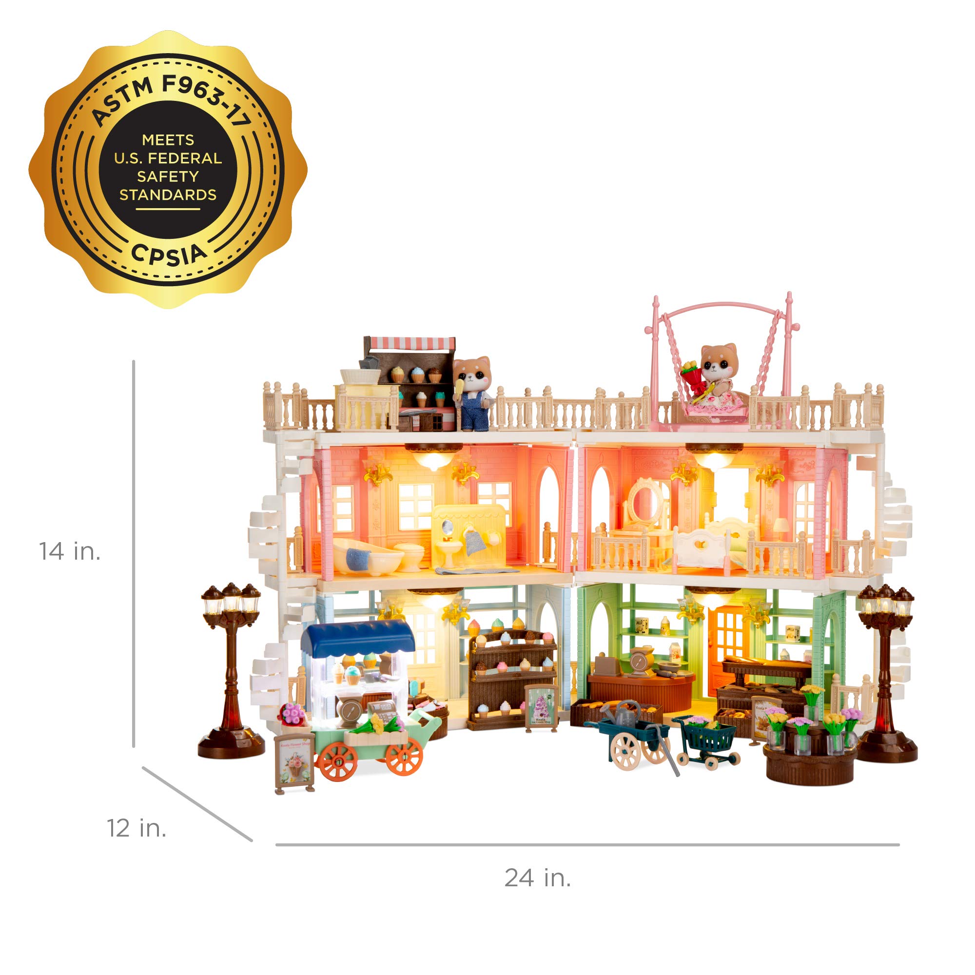 Best Choice Products Deluxe Cottage Dollhouse Town Mansion Playset Gift Set Pretend Play Toy with 225 Accessories and Tiny Critters for Kids