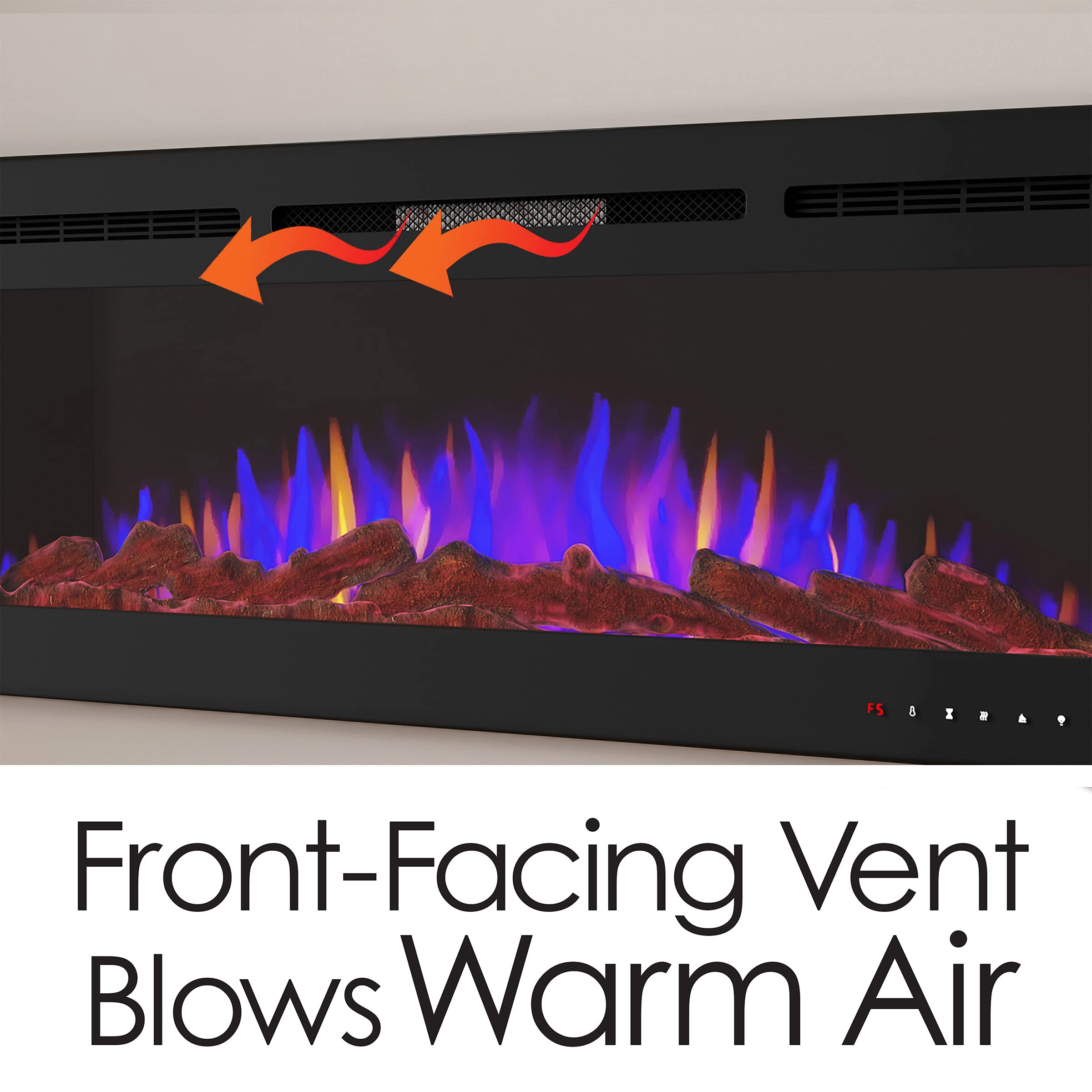 72β Electric Fireplace-Front Vent, Wall Mount or Recessed-3 Color LED Flame, 10 Fuel Bed Colors & 3 Media-Touch Screen & Remote Control by Lavish Home