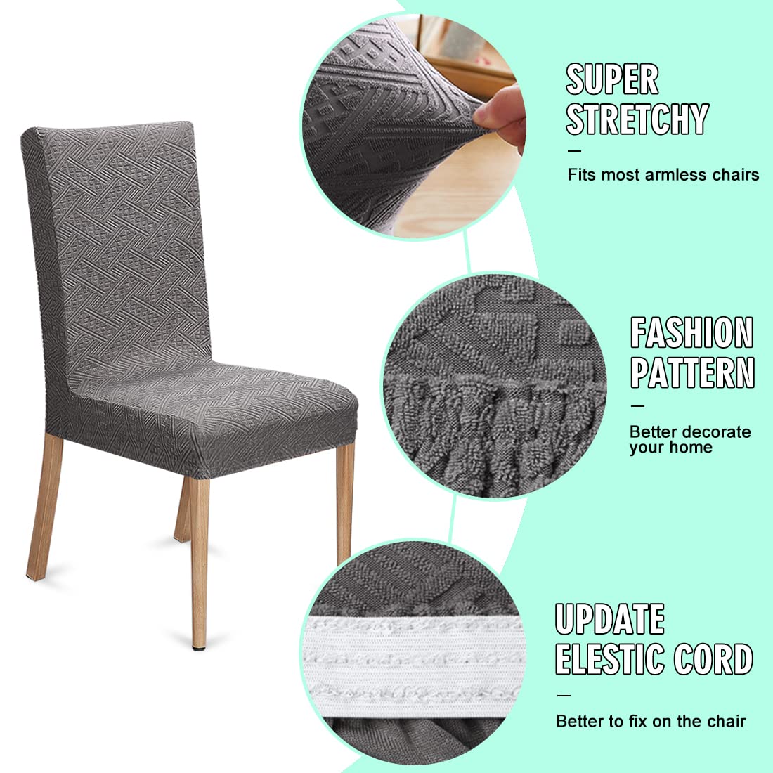 Dining Room Chair Covers Set of 4, Stretch Parsons Chair Slipcover Removable Washable Kitchen Chair Protector for Dining Room Hotel (Dark Gray)