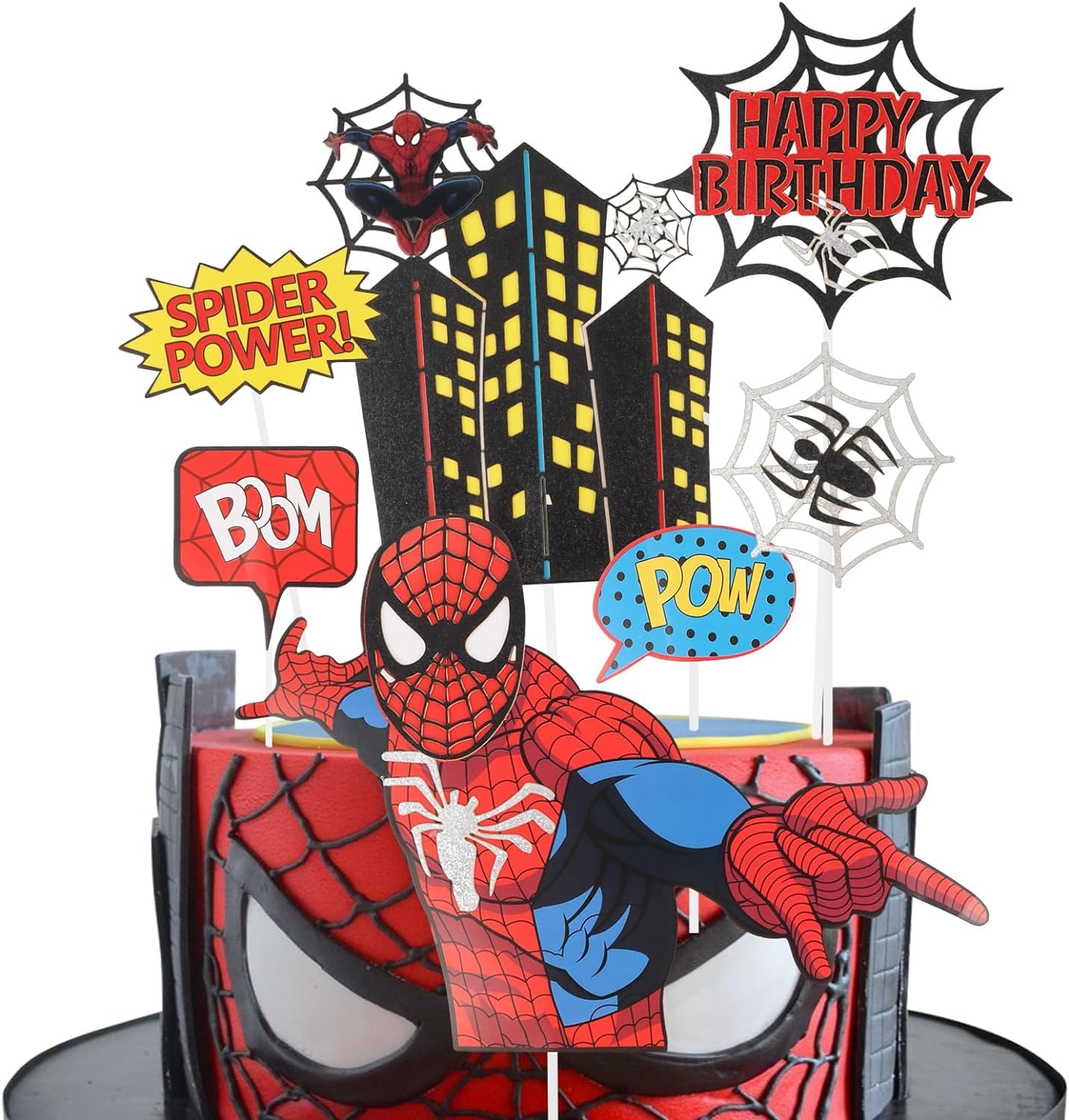 7 Pcs Red Spider Cake Topper Cupcake Toppers Cake Decorations Birthday Party Supplies Toppers for Children