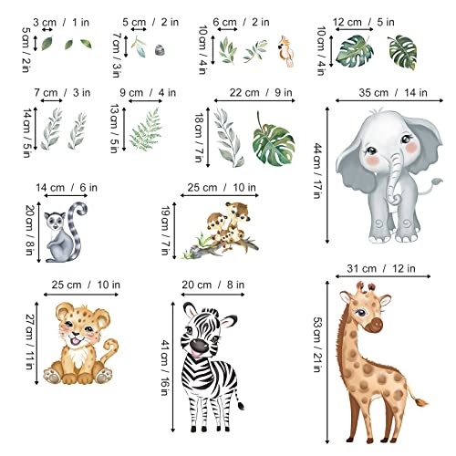 decalmile Jungle Animals Wall Decals Elephant Giraffe Safari Wall Stickers Baby Nursery Kids Room Living Room Wall Decor