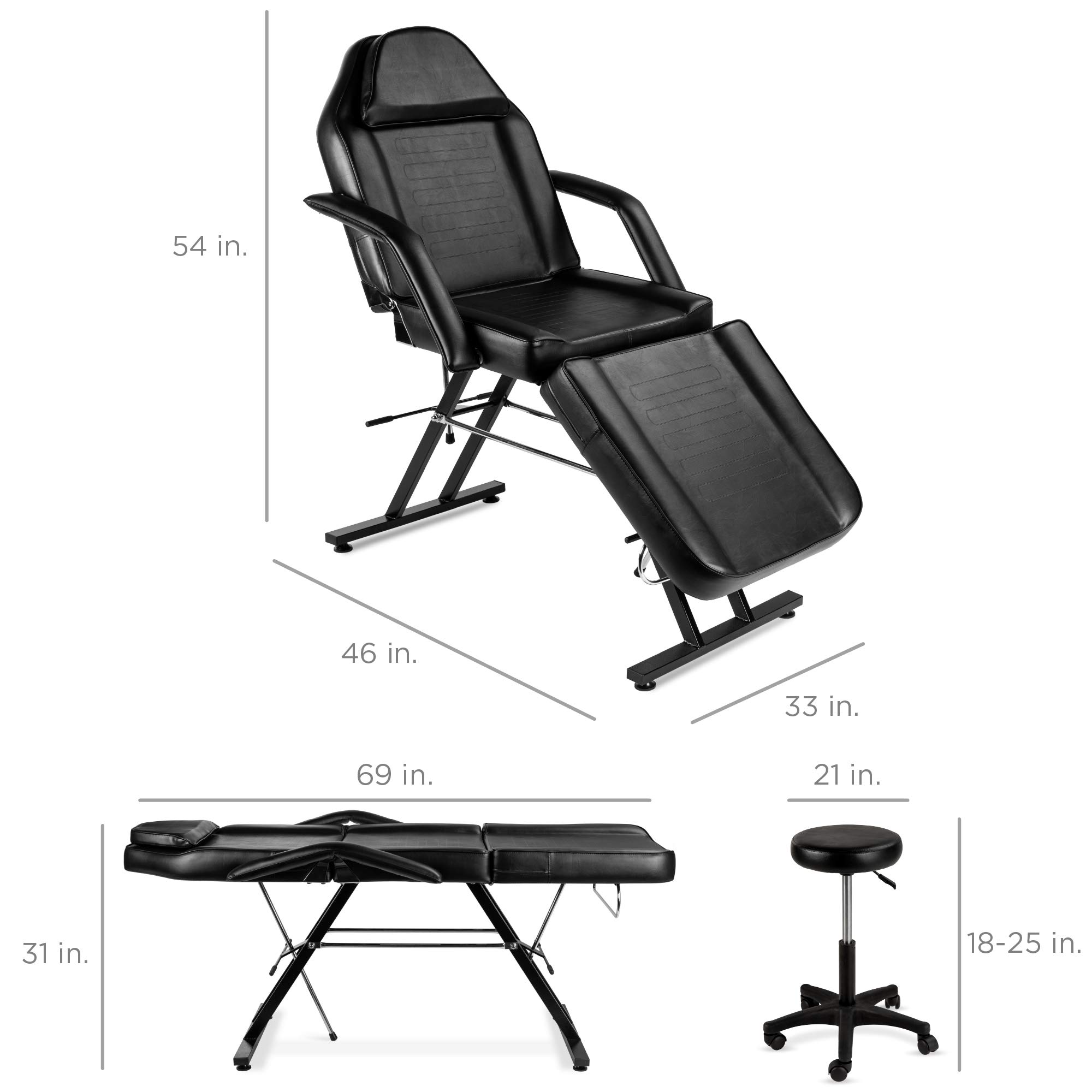 Best Choice Products 71in 3-Section Multipurpose Massage Bed, Spa & Salon Facial, Tattoo Chair w/Hydraulic Stool, Removable Headrest, Facial Cradle, Towel Hanger - Black