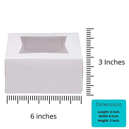 6x6x3 White Bakery Box with Window - Auto-Popup - Small Cake/Cookie/Pie Box 6x6x3 inch - (20 Pack) By Century Products