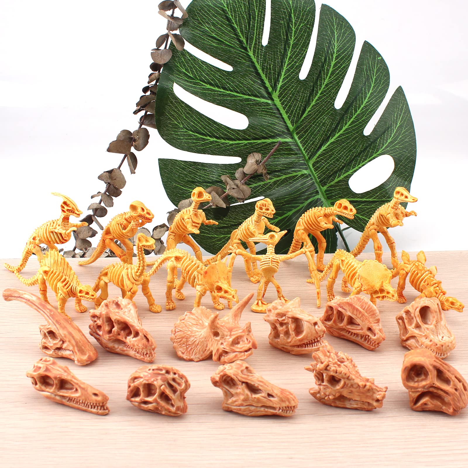 Dinosaur Head Skeleton Golden Dino Fossil Assorted Bones Playsets 23 PCS Action Figures Model Toys for Kids