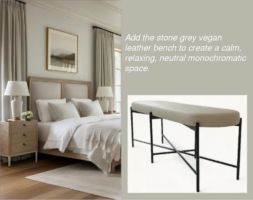 SORBARIA 54” upholstered Vegan Leather Accent Ottoman Bench for entryway, Living Rooms, lounges, bedrooms-White Rock/Light Grey