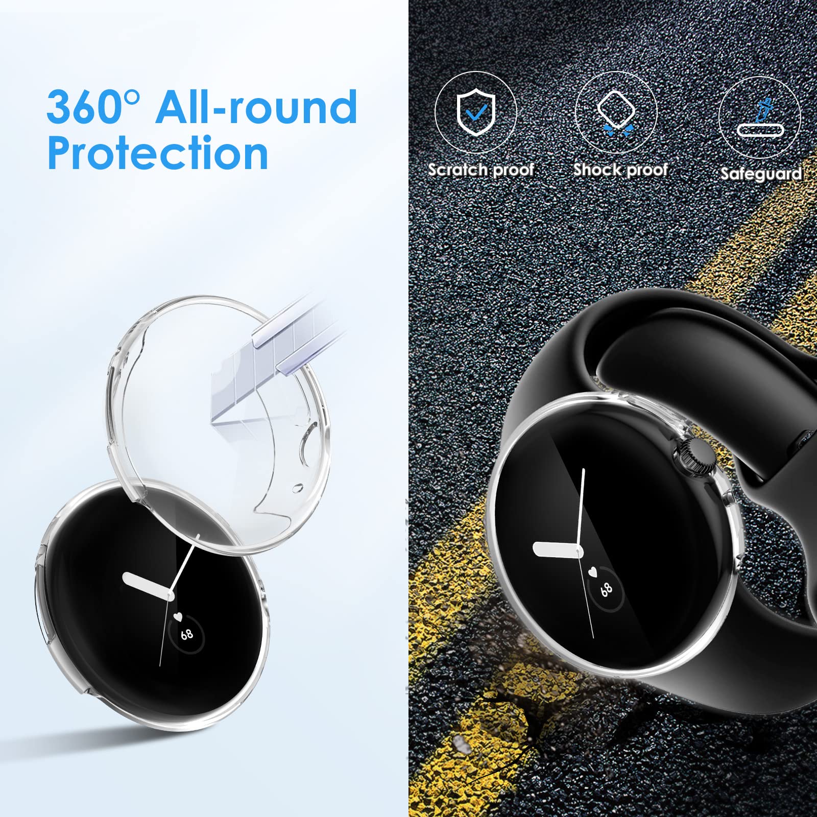4-Pack Screen Protector Compatible with Google Pixel Watch 2 (2023) / Pixel Watch, NANW Soft TPU Rugged Bumper Case Cover All-Around Protective Plated Bumper Shell Accessories for Pixel Smartwatch