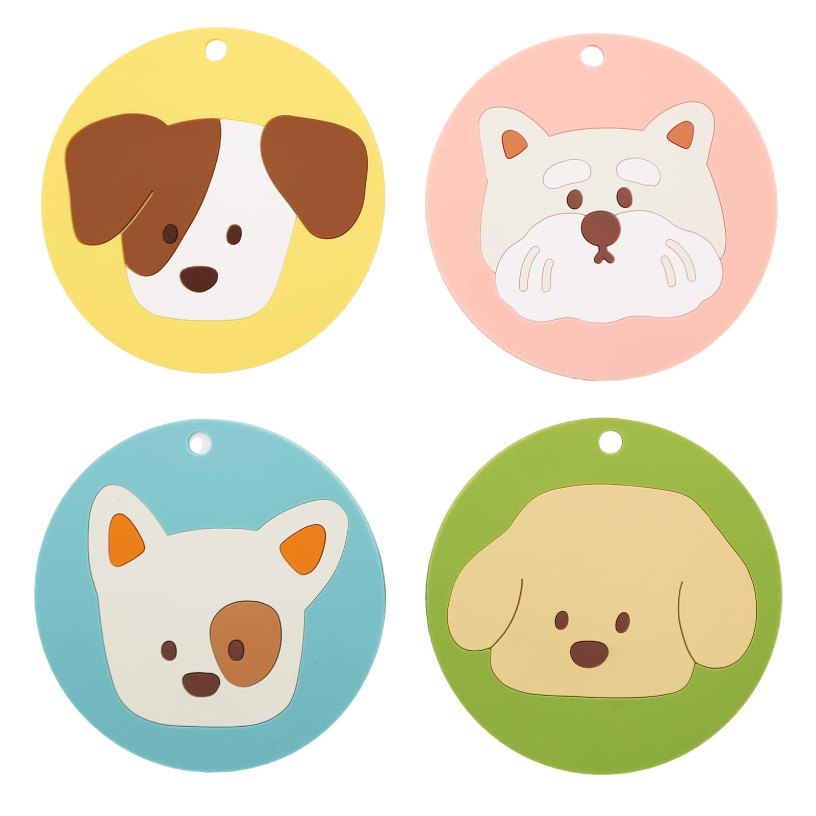 4pcs Cartoon Animal Kitchen Heat Resistant Mat Silicone Pot Holders,Dog Bulldog Pattern Trivets for Hot Pot and Pans,Cute Kitchen Accessories, Heat Insulation Anti hot pad (4Pcs Dogs)