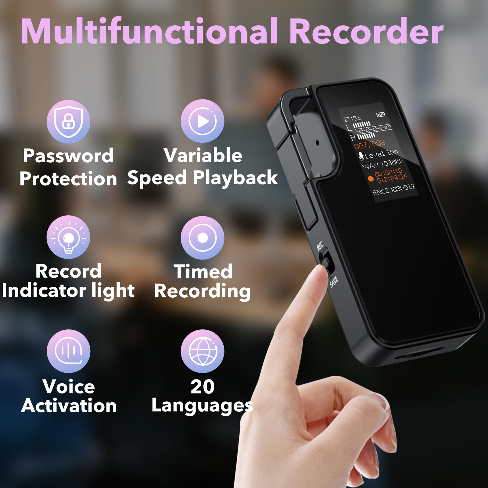 72GB Digital Voice Recorder, 3072KBPS Voice Activated Recorder with Playback 30H Battery Time Tape Recorder with Noise Reduction, Record Device for Lectures Meetings