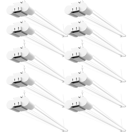 Sunco 10 Pack Linkable LED Utility Shop Light, 4500 LM, Single CCT (2700K), 4 FT, 48 Inch Integrated Fixture for Garage, 40W Equivalent 150W, Surface + Suspension Mount, White