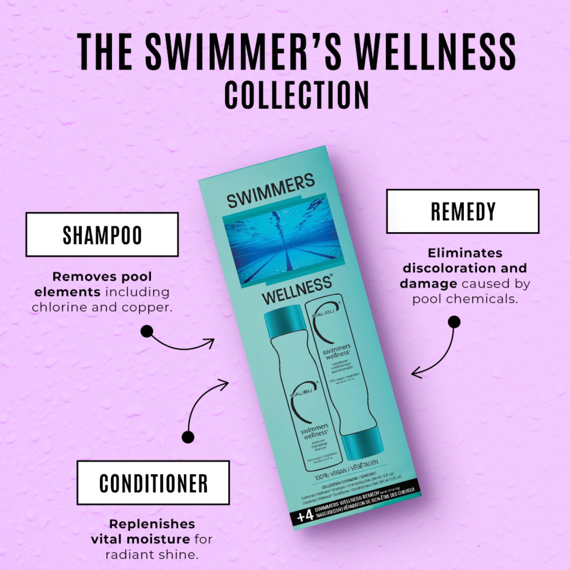 Malibu C Swimmers Wellness Remedy - Restoring & Hydrating Hair Care with Vitamin C Complex - Protects Hair Discoloration from Chlorine and Pool Elements (12 Packets)