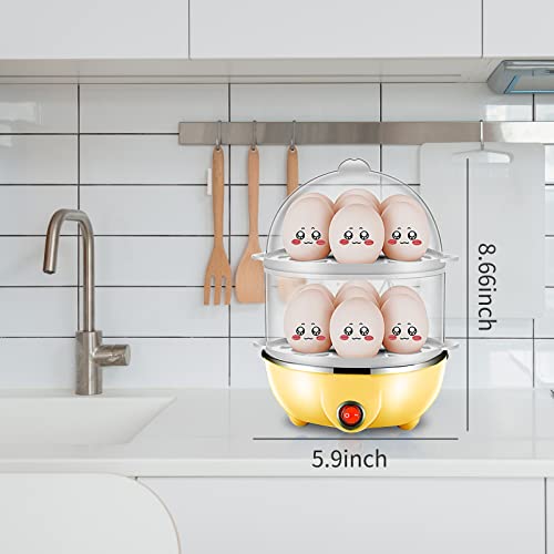 Decdeal Egg Cooker, Double Layer Egg Boiler 14 Egg Capacity, Hard Boiled Egg Cooker Anti-Dry Electric Food Steamer with 40mL Measuring Cup