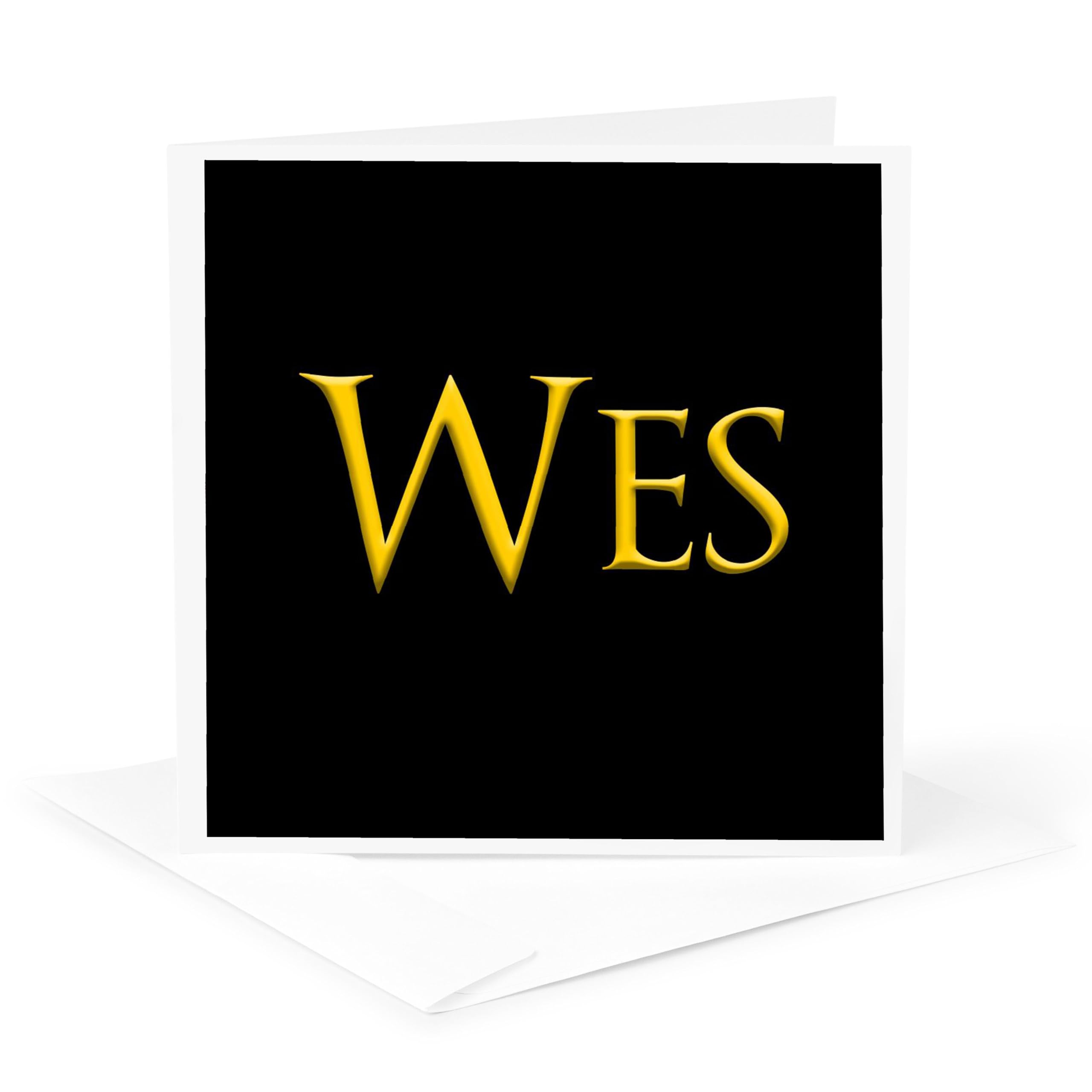 3dRose Wes popular baby boy name in America. Yellow on black gift or... - Greeting Cards (gc-376558-5)