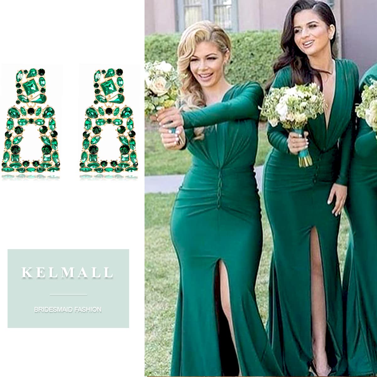 3 Pairs Rhinestone Rectangle Earrings, Crystal Geometric Statement Earrings for Women KELMALL COLLECTION
