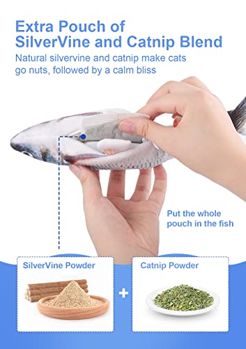 Potaroma Realistic Moving Cat Kicker Fish Toy with SilverVine and Catnip, Flopping Fish Cat Dog Toy, Wiggle Fish Toy 10", Floppy Kitty Kitten Toy, Interactive Cat Toy