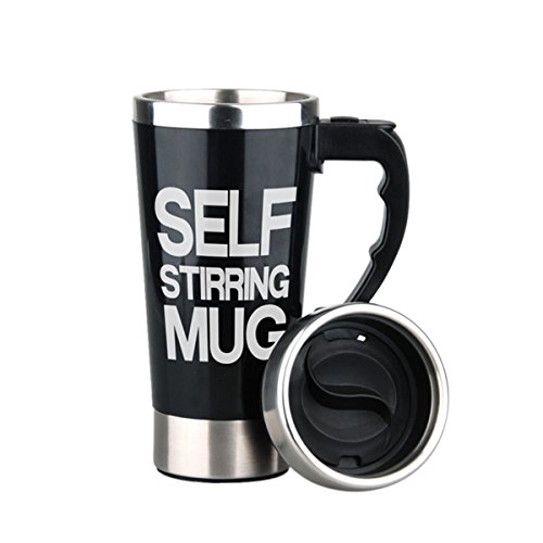 Mengshen Self Stirring Mug - Portable Lazy Auto Mixing Tea Coffee Cup Perfect For Office Home Outdoor Gift 450ml, A008A Black