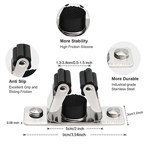 Favbal Mop Broom Holder Stainless Steel Wall Mounted Garage Organization and Storage Utility Hooks Broom Mop Holder Wall Mount Metal Tool Organizer