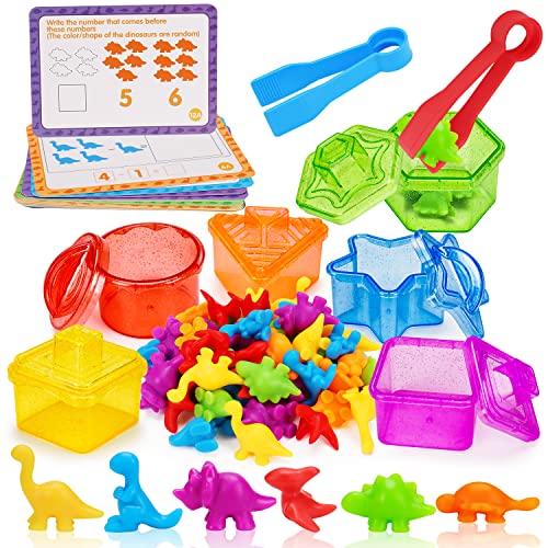 Counting Dinosaurs Toys for Kids Occupational Therapy Preschool Learning Activities Autism Math Counters Color Sorting Matching Game Montessori Fine Motor Skills Toys for Toddler Boys Girl Age 2 3 4 5