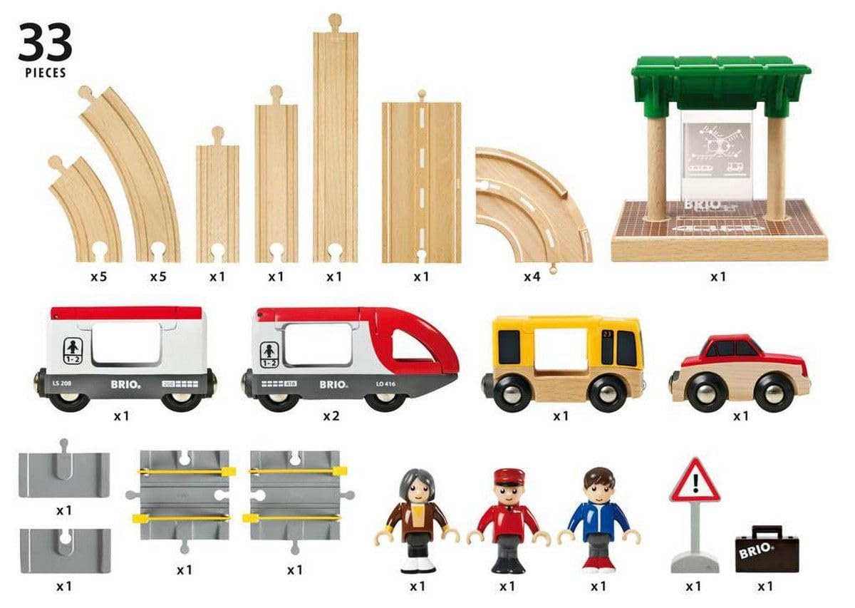 BRIO World - 33209 Rail & Road Travel Set | 33 Piece Train Toy with Accessories and Wooden Tracks for Kids Ages 3 and Up