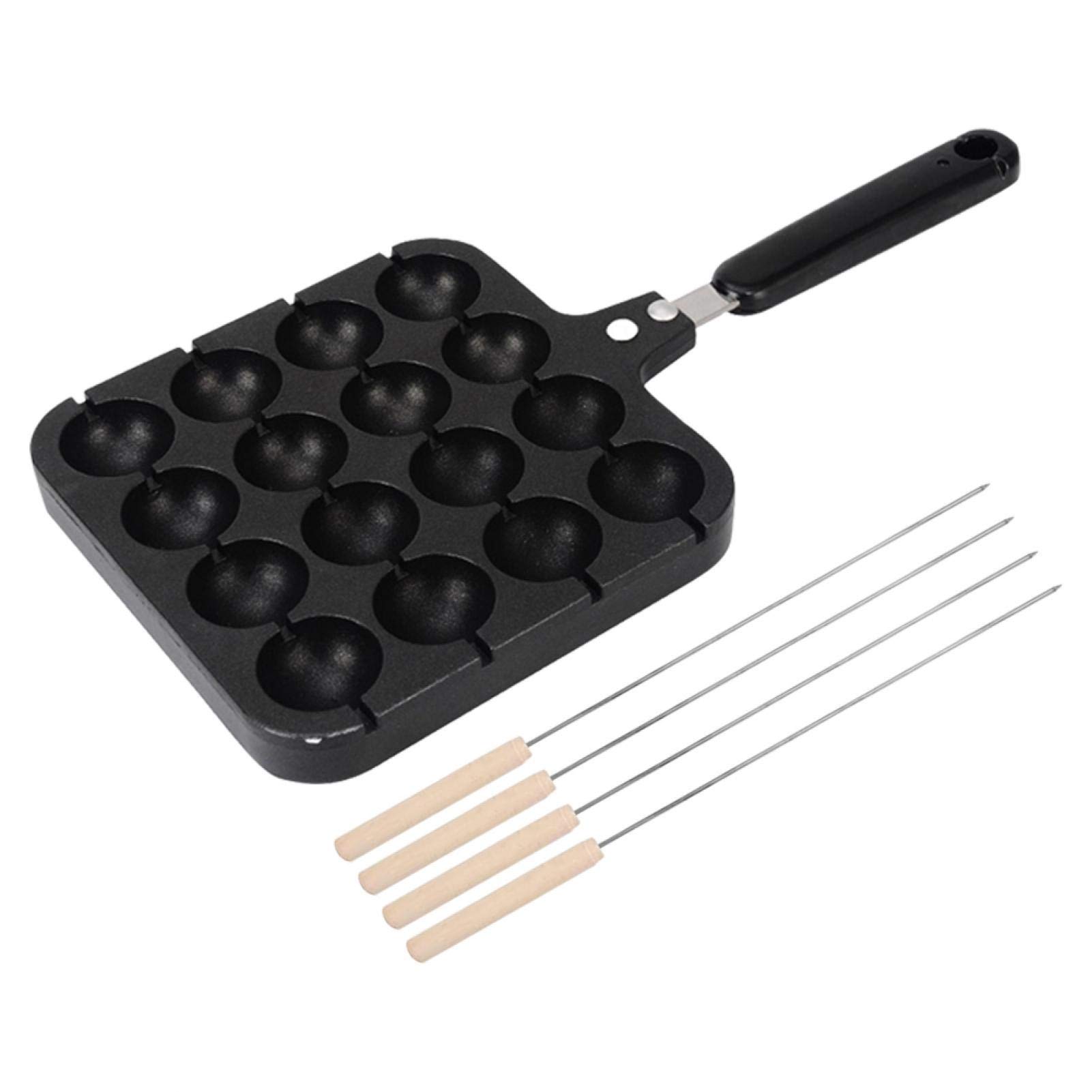 Takoyaki Grill Pan Plate, 16 Holes Stuffed-Pancake Pan Takoyaki Maker, Takoyaki Baking Mold Tray with 4 Baking Pins | Non Stick, Cooking Baking Mold Tool for Octopus Ball(black)