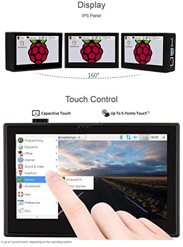 XYGStudy 4.3inch Capacitive Touch Display LCD for Raspberry Pi 4, with Protection Case Cooling Fan Screen Resolution 800×480 IPS Wide Angle MIPI DSI Interface, Supports Pi 4B Driver Free