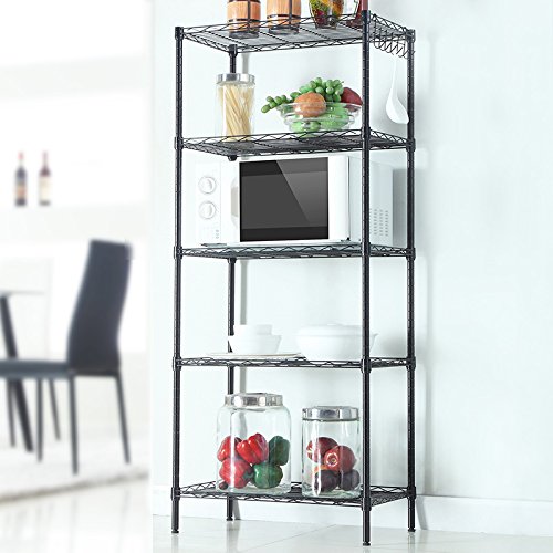 Karl home 5-Tier Wire Unit Shelves, Adjustable Height Metal Storage Shelves for Kitchen/Bathroom/Garage Closet Organization, Stainless & Sturdy Frame,440lbs Capacity, 21”L x 11”W x 59”H.