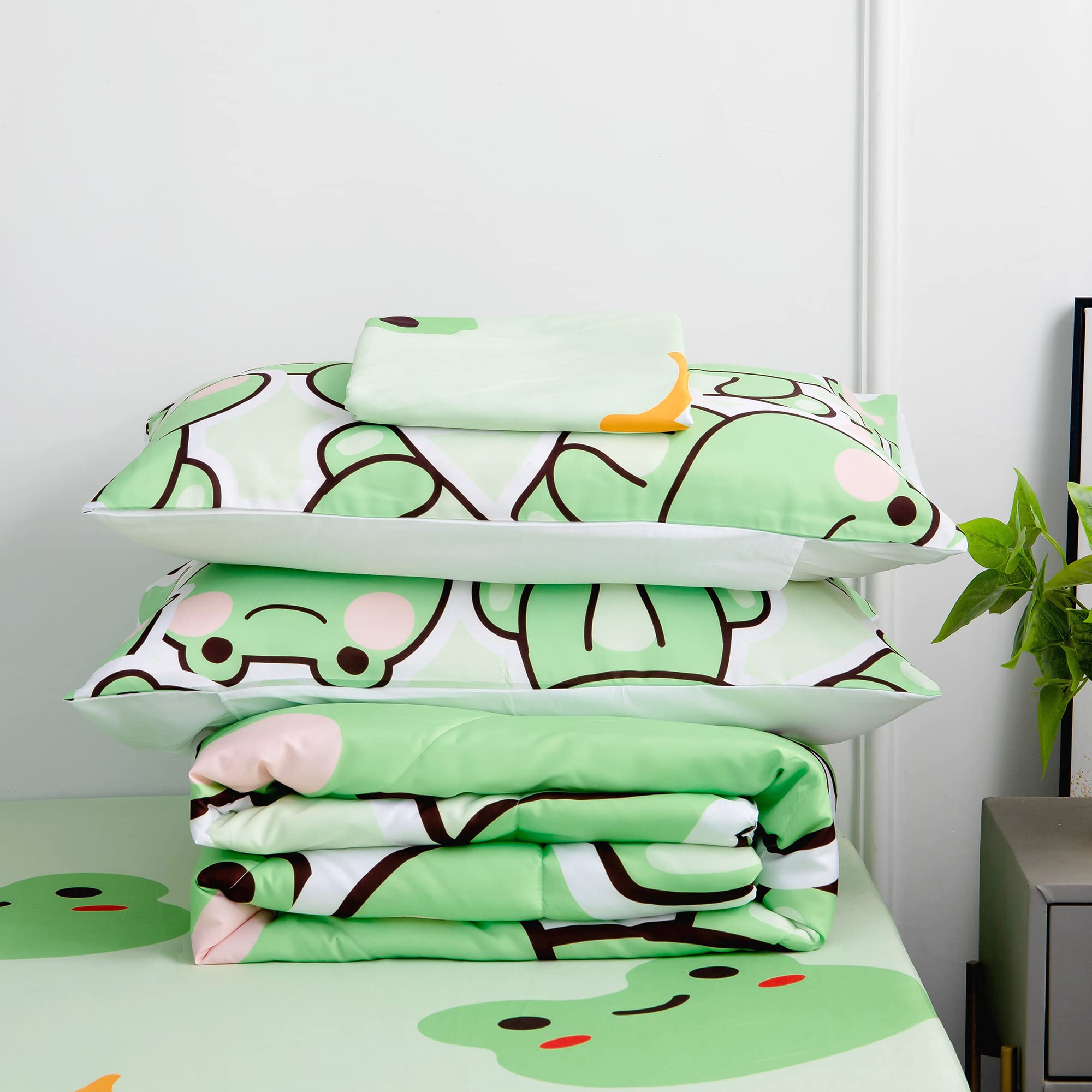 MUSOLEI 7 Piece Frog Comforter Set Frog Bedding for Kids Boys and Girls Frog sheets set Frog Bedding set Twin Size Bedding Sets for All Season (1 Comforter, 1 Flat Sheet, 1 Fitted Sheet, 4 Pillowcase)