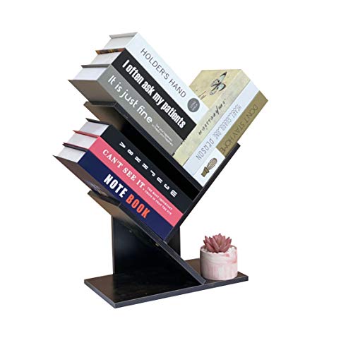 Lydia88 Tree Bookshelf,2-Layer Floor Standing Bookshelf,The Desktop Bookshelf Can Hold Books,Magazines, CDs and Photo Albums,Desktop Organizer,Office Storage Rack Real Wooden Bookshelf,Black