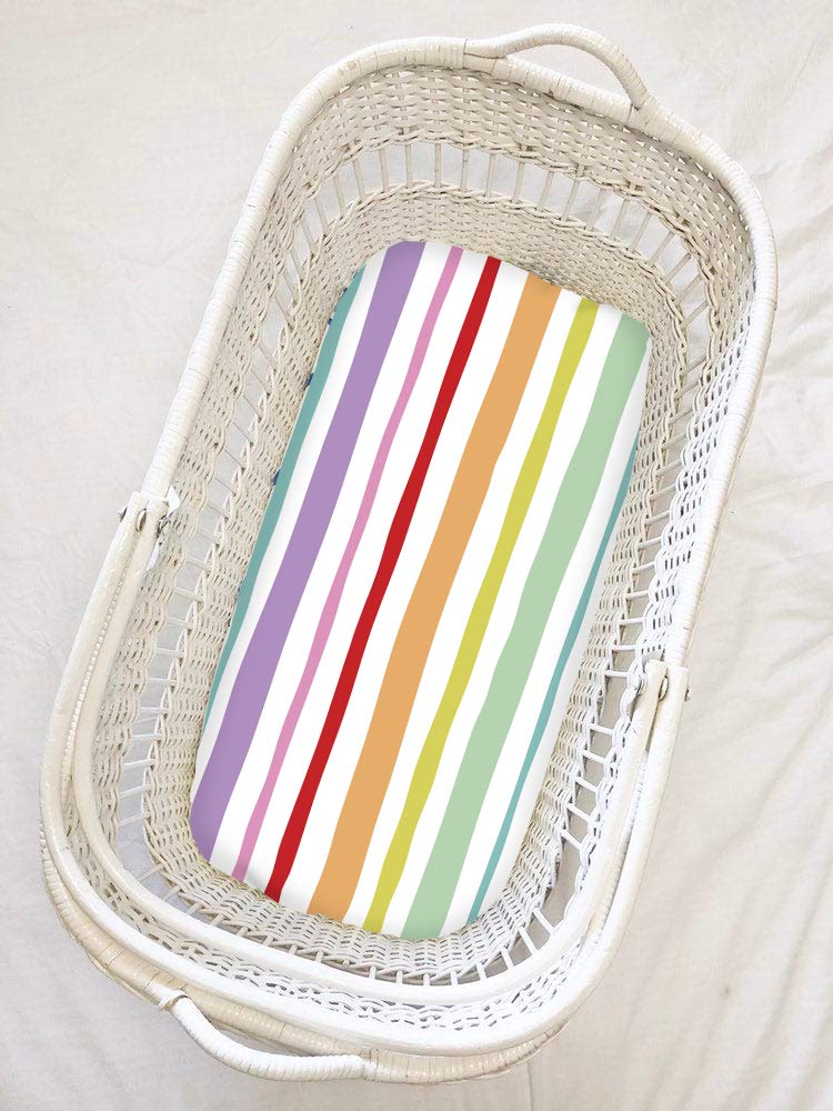 Pack of 3 Premium Bassinet Sheets for Bassinet Pad/Mattress: Milestone Fitted Sheet, Universal Fit, Unisex Rainbow Cloud Sheet | Knitting | Great Shower Gift for Boy Girl |170 GSM