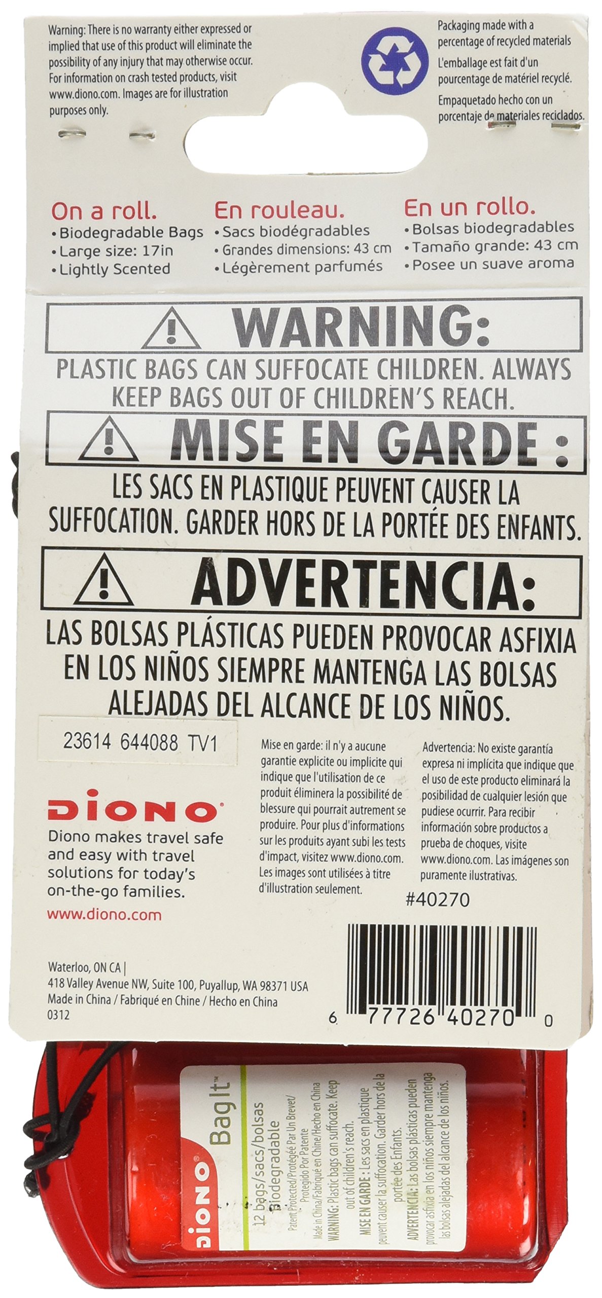 Diono Bag-It Small Portable Trash Bag Dispenser, Perfect For Soiled Baby Diapers, Pocket Sized On The Go Refillable Bag Dispenser, Red