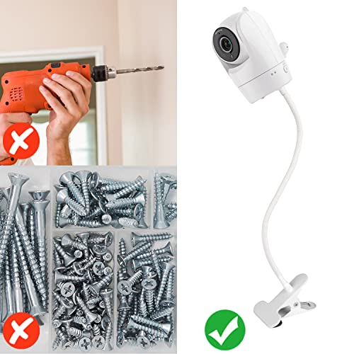Flexible Clip Mount for Vtech VM901 and VM919HD, Gooseneck Baby Monitor Holder for Crib Without Tools or Wall Damage - White