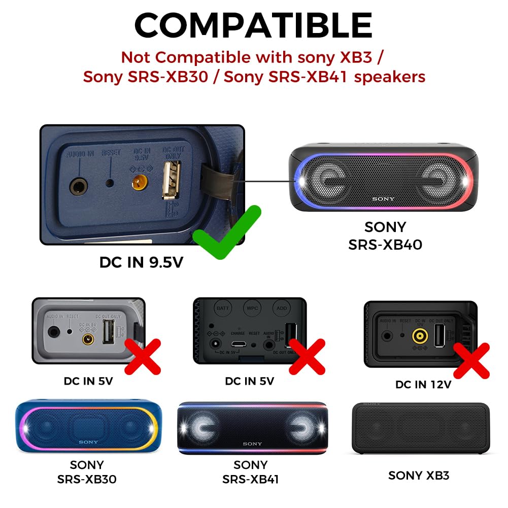 KFD 9.5V AC Adapter Charger for Sony SRS-XB40 BLK BLUE RED Portable Speaker, Sony CMT-V10IPN AC-NSA18-95 AC-FX110 DCC-FX110 DVP-FX921 DVP-FX930 DVP-FX935 DVP-FX950 DVD Player Power Supply Cord Charger