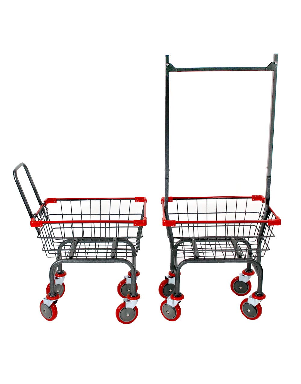 CHAMINUSA U HANDDLE Grocery & Laundry CART 1.5 Bushel (Gunpowder Metal) Red, Blue Trim (Red)