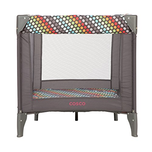 Cosco Funsport Compact Portable Playard, Lightweight, Easy Set up, Foldable Baby Playpen with Carry Bag, Rainbow Dots