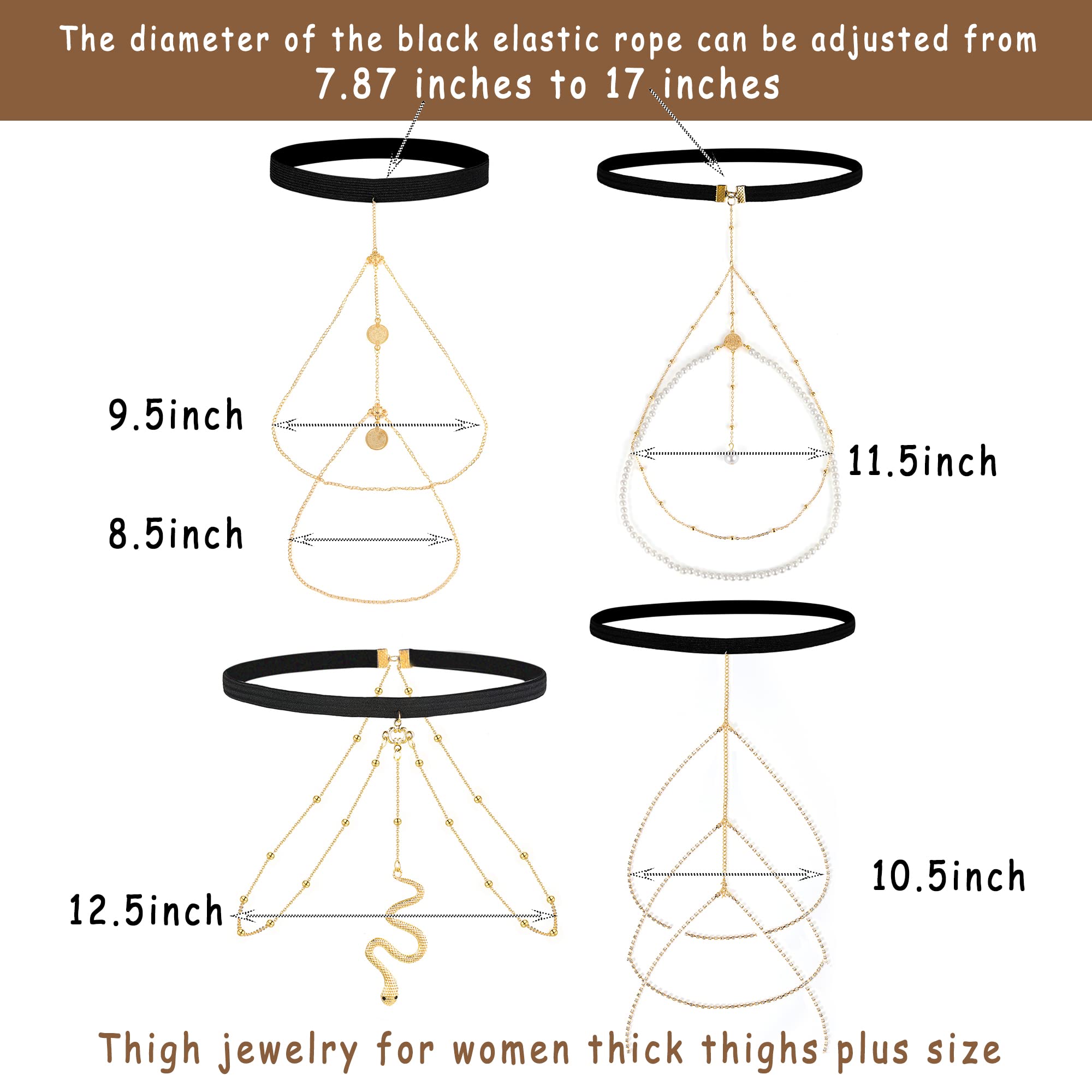 4Pcs Leg Chain Jewelry for Women Snake Charm Thigh Chain For Womens Leg Chain Boho Body Chain for Beach Summer Holiday