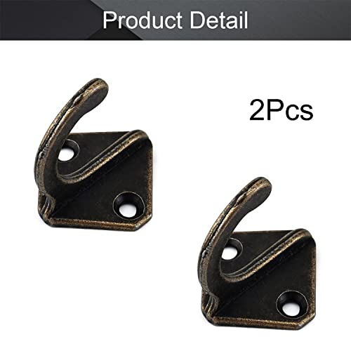 MroMax Wall Mounted Hook Robe Hooks Retro Style Square Single Clothes Hanger, Zinc Alloy, Bronze Tone 2pcs