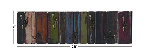 Deco 79 Wood 14 Hangers Wall Hook, 28" x 3" x 8", Multi Colored