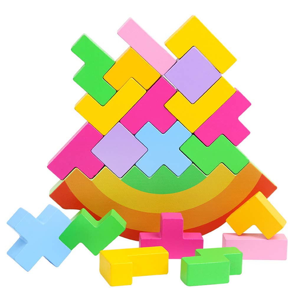 BESTING Wooden Rainbow Stacking Blocks Parent-Child Children's Educational Toys Swing Boat Interlock Decompression Preschool Balancing Games (TJ016)