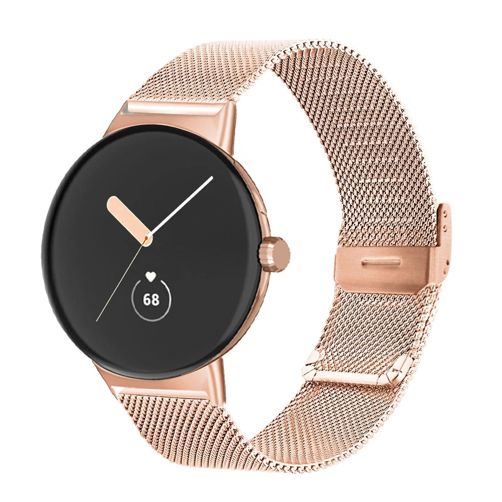 Abanen Metal Mesh Replacement Bands for Pixel Watch, Stainless Steel Wristband Strap with Not Need Tool Adjustable Clasp (Rose Gold)