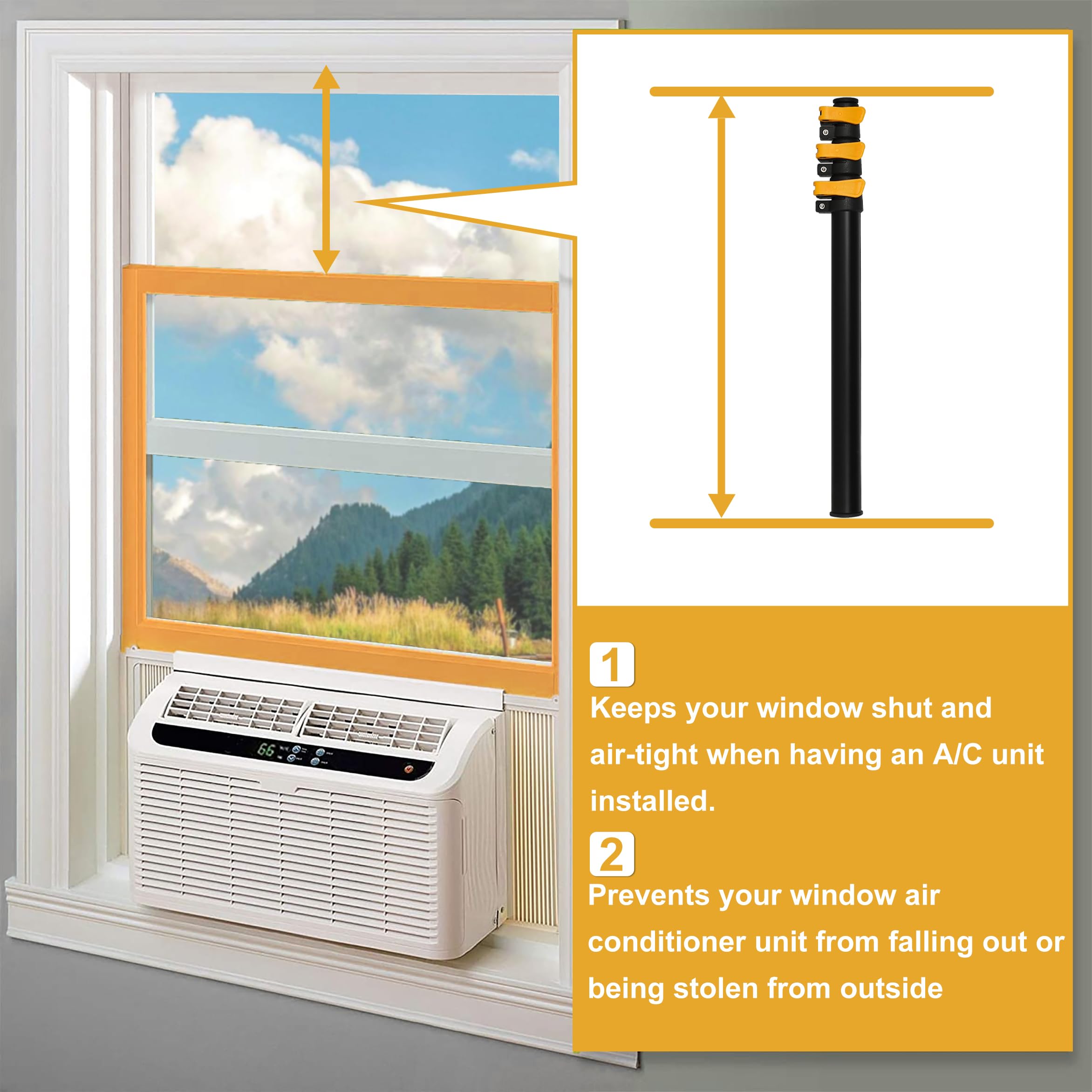 4-Section Upgrade Sliding Door Security Bar for Window A/C Units or Sliding Glass Pet Doors Installation, Fully Extendable (16-1/2" to 48-3/8"), No Drill Required, Matte Black
