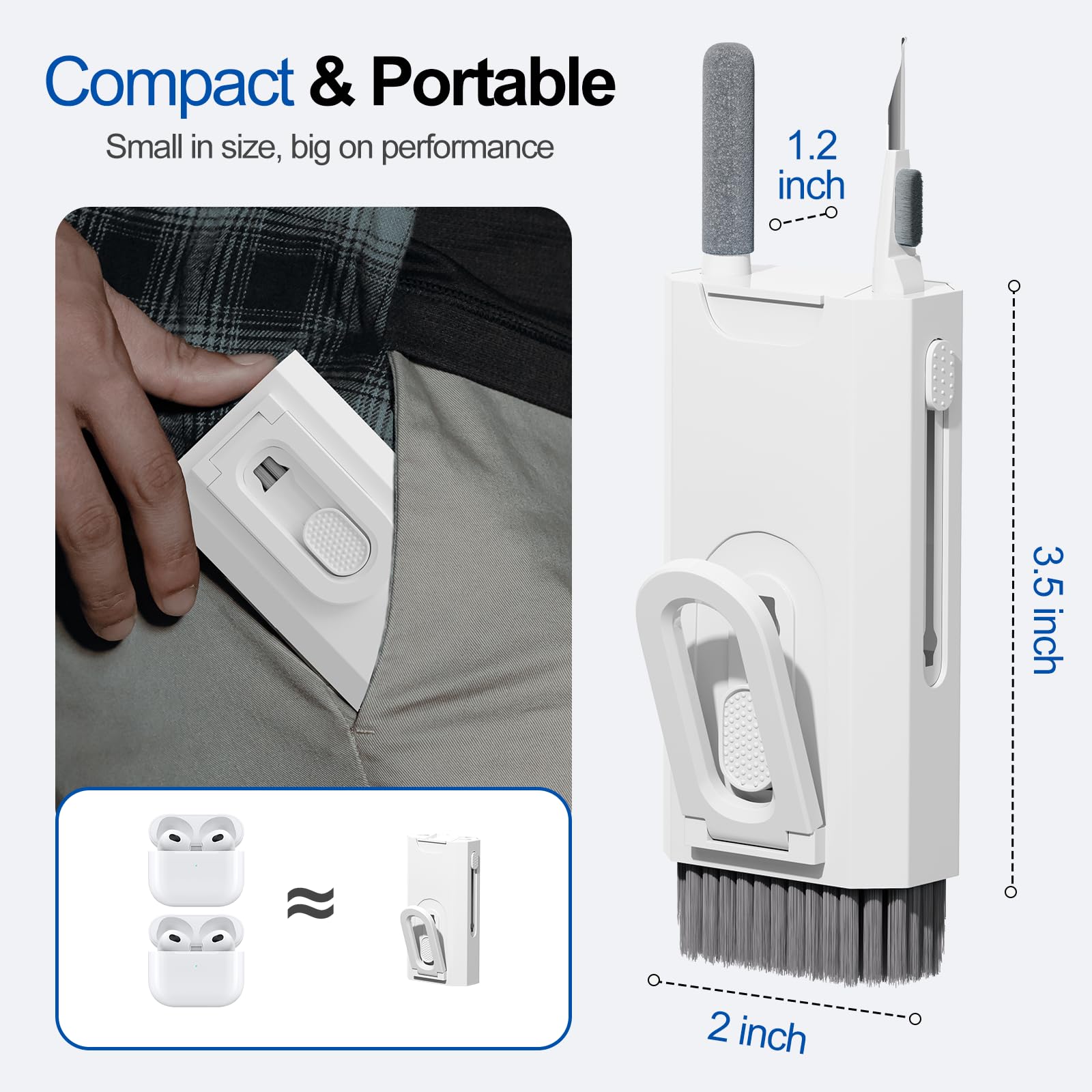 8-in-1 Airpod Cleaner Kit & 2 Extra Cleaning Cloths, Airpods Cleaning Kit, Phone Cleaning Kit, Screen Cleaner, Laptop Cleaning, Keyboard Cleaner, Device Cleaning Kit for Earbuds/MacBook/Earphone