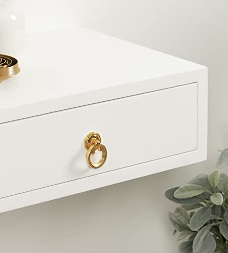 Kate and Laurel Decklyn Modern Glam Floating Side Table with Concealed Drawer for Additional Storage and Home Decor, 18x12x6, White/Gold