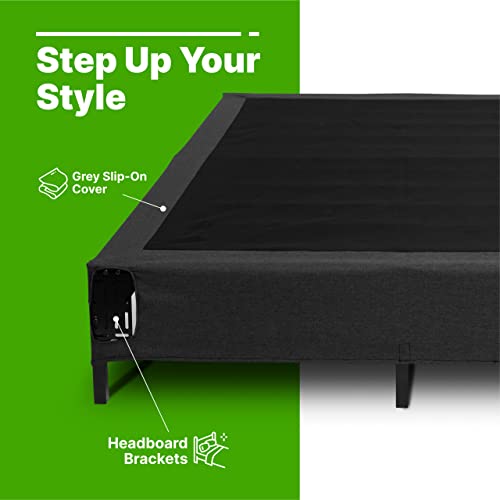 GhostBed Mattress Foundation & Box Spring in One - Metal Platform Bed Frame with Steel Slat Support, Fabric Cover & Headboard Brackets - Twin XL