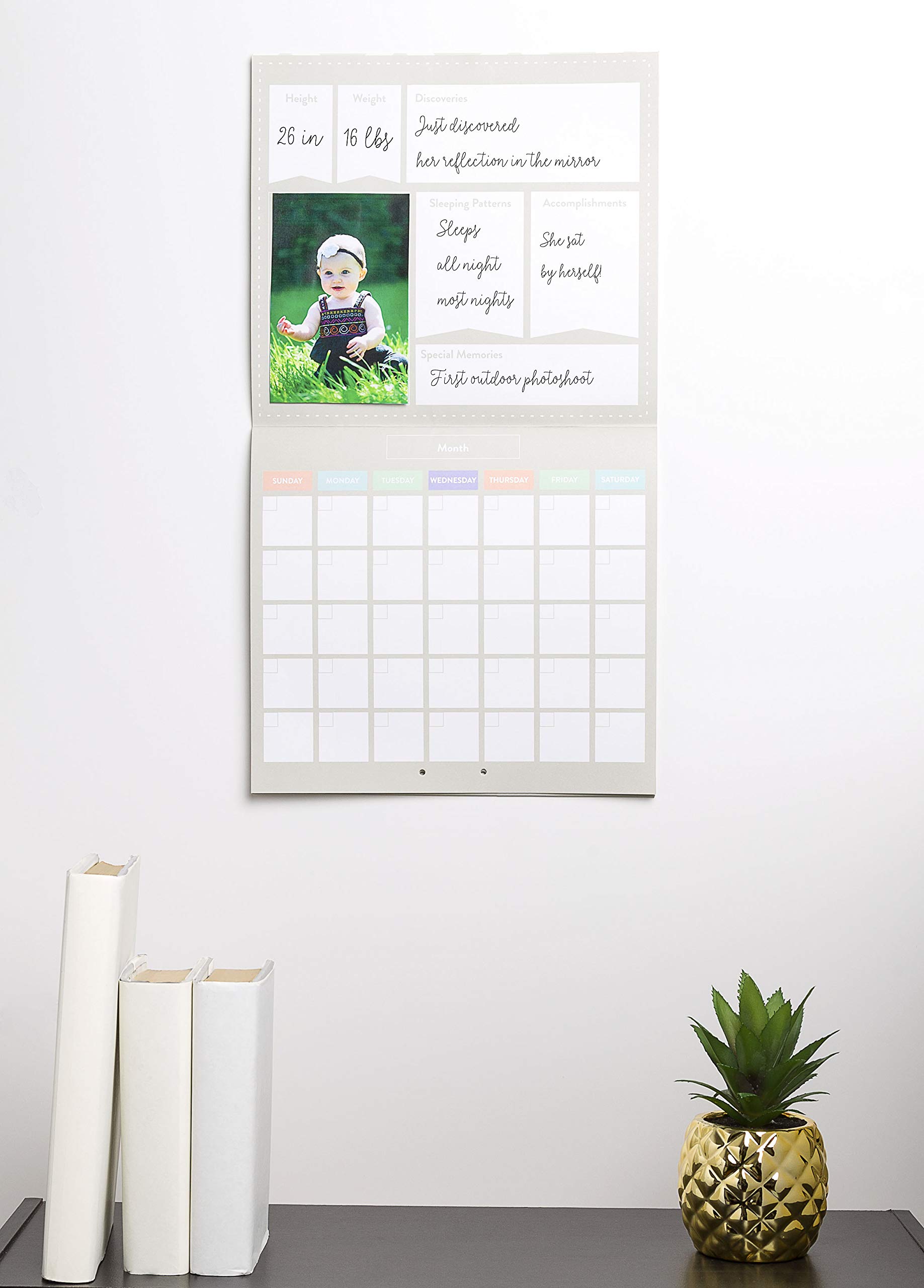 Pearhead Baby's First Year Calendar, Track Every Milestone and Memory, Full Year Milestone Tracker, Baby Keepsake, Gift For Baby Girl and Baby Boy, Gray Chevron