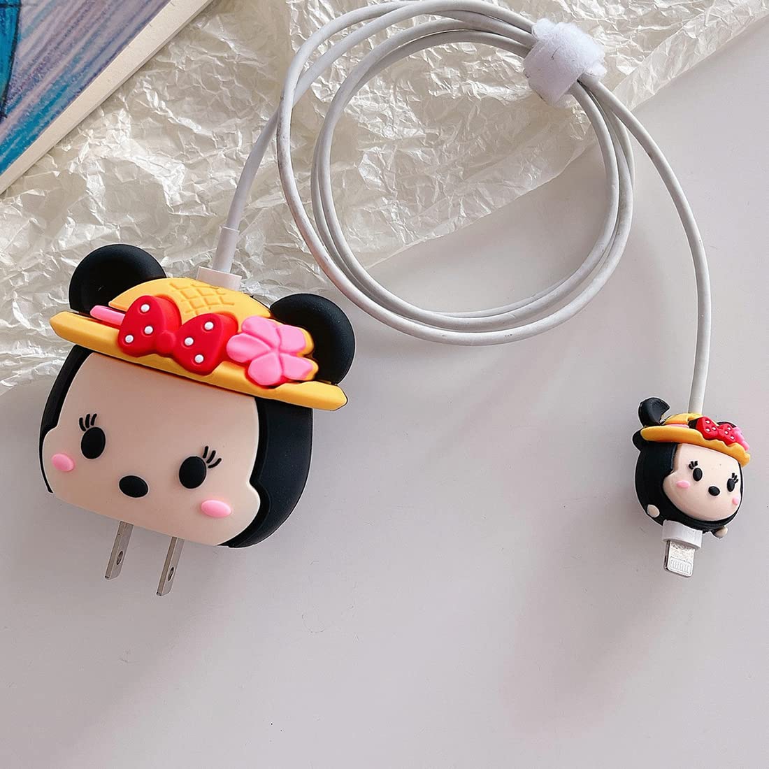3D Protective Case for iPhone 20W USB-C Power Adapter Charger USB Lightning Cable, Cute Cartoon Series Soft Silicone Fast Lightning Chargers Cable Protective Cover for iPhone Charger (Minnie)